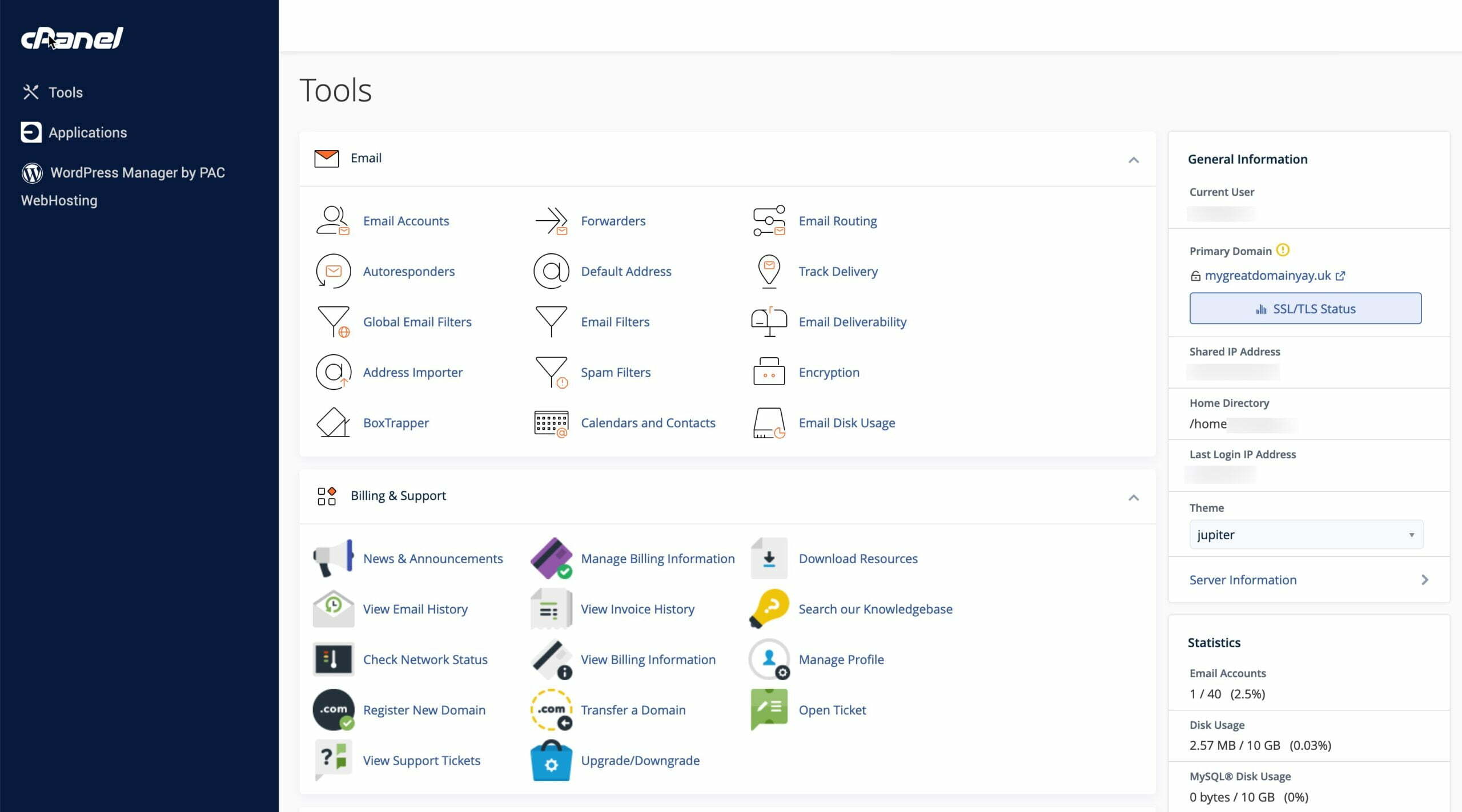Jupiter Theme in cPanel | Changing to the Jupiter Theme in cPanel